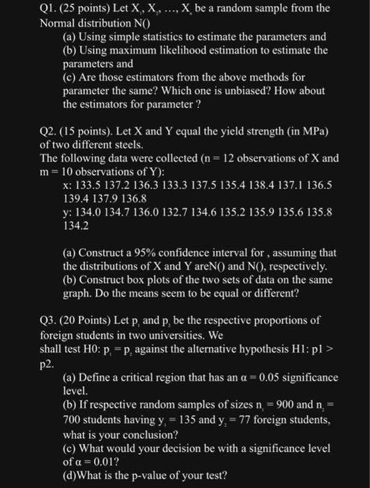 Solved Q1. (25 points) Let X,X,…,X be a random sample from | Chegg.com
