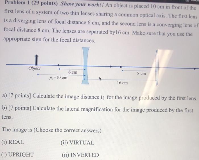 Solved d) calculate the image distance i2 for the final | Chegg.com