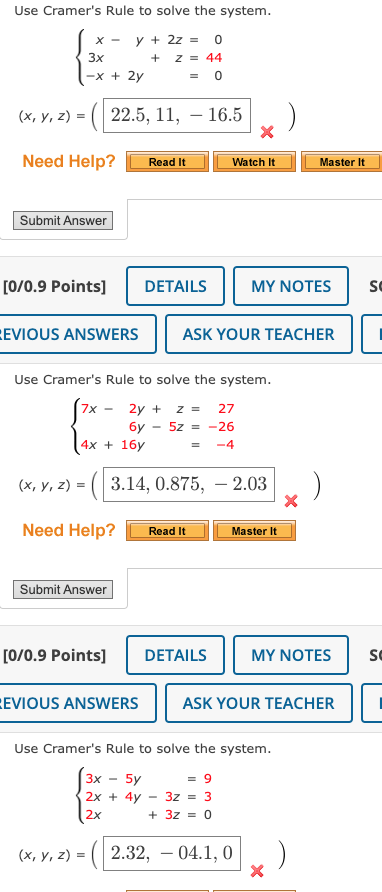 Solved Need Help?Use Cramer's Rule to solve the system.Need | Chegg.com