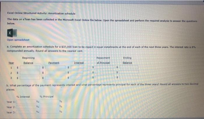 Solved Excel Online Structured Activity: Amortization | Chegg.com