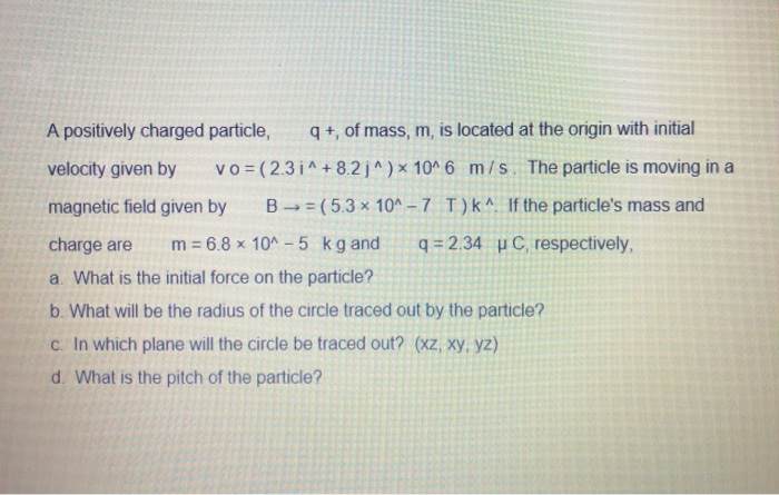 Solved A positively charged particle, q +, of mass, m, is | Chegg.com
