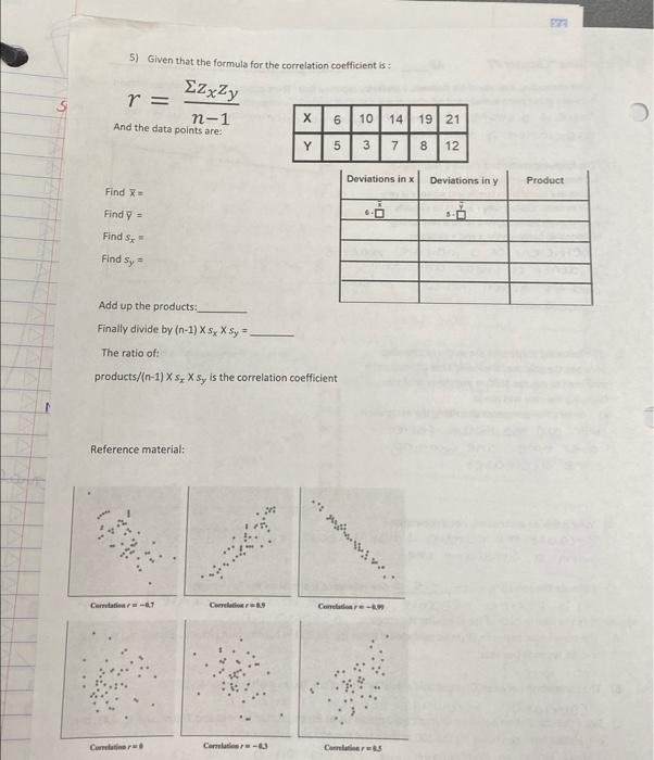 Solved 5) Given that the formula for the correlation | Chegg.com