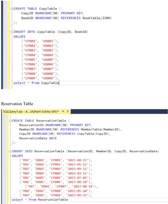 Solved Query Statements MemberTable Query |SQuQuery1sq) - | Chegg.com