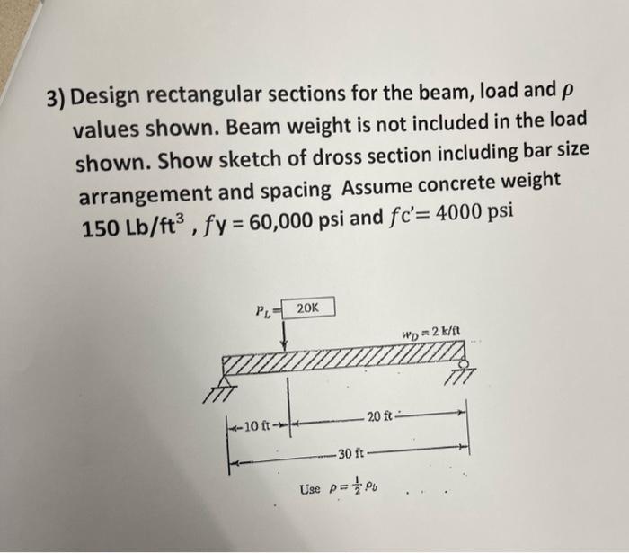 Solved 3) Design rectangular sections for the beam, load and | Chegg.com