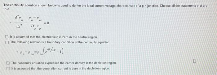 Solved The continuity equation shown below is used to derive | Chegg.com