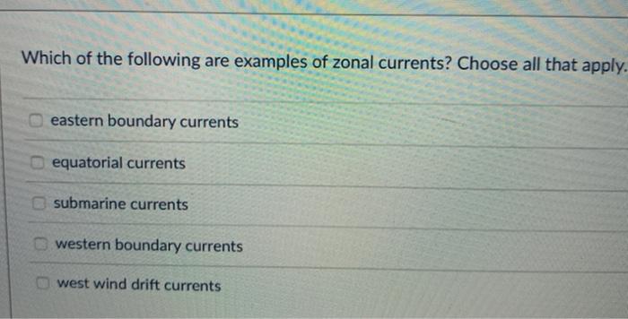 Solved Which of the following are examples of zonal | Chegg.com