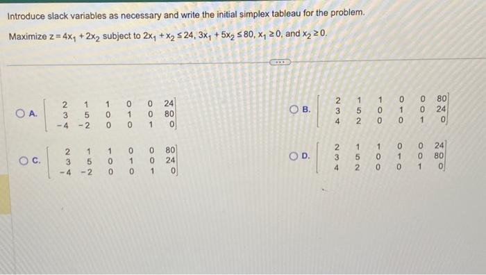 Solved Introduce slack variables as necessary and write the | Chegg.com