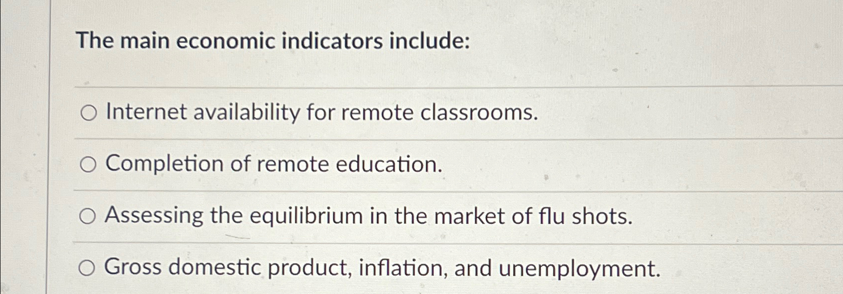 Solved The main economic indicators include:Internet | Chegg.com