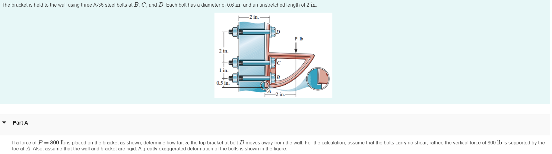 Solved The bracket is held to the wall using three A- 36 | Chegg.com