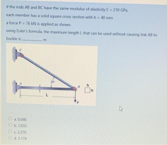 Solved if the rods AB and BC have the same modulus of | Chegg.com