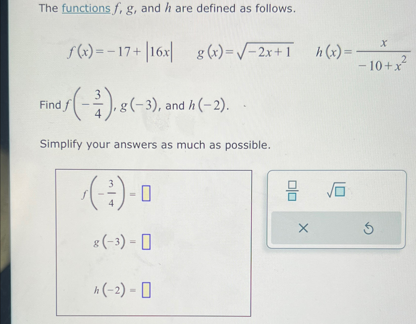 Solved The functions f,g, ﻿and h ﻿are defined as | Chegg.com