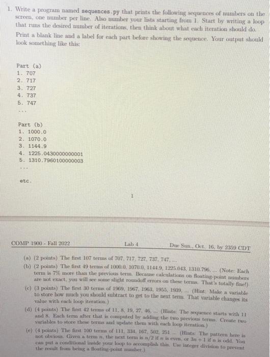 Solved 1. Write a program named sequences.py that prints the | Chegg.com