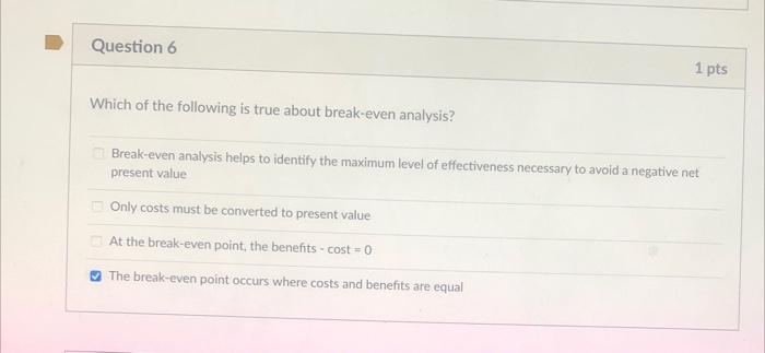Solved Which of the following is true about break-even | Chegg.com