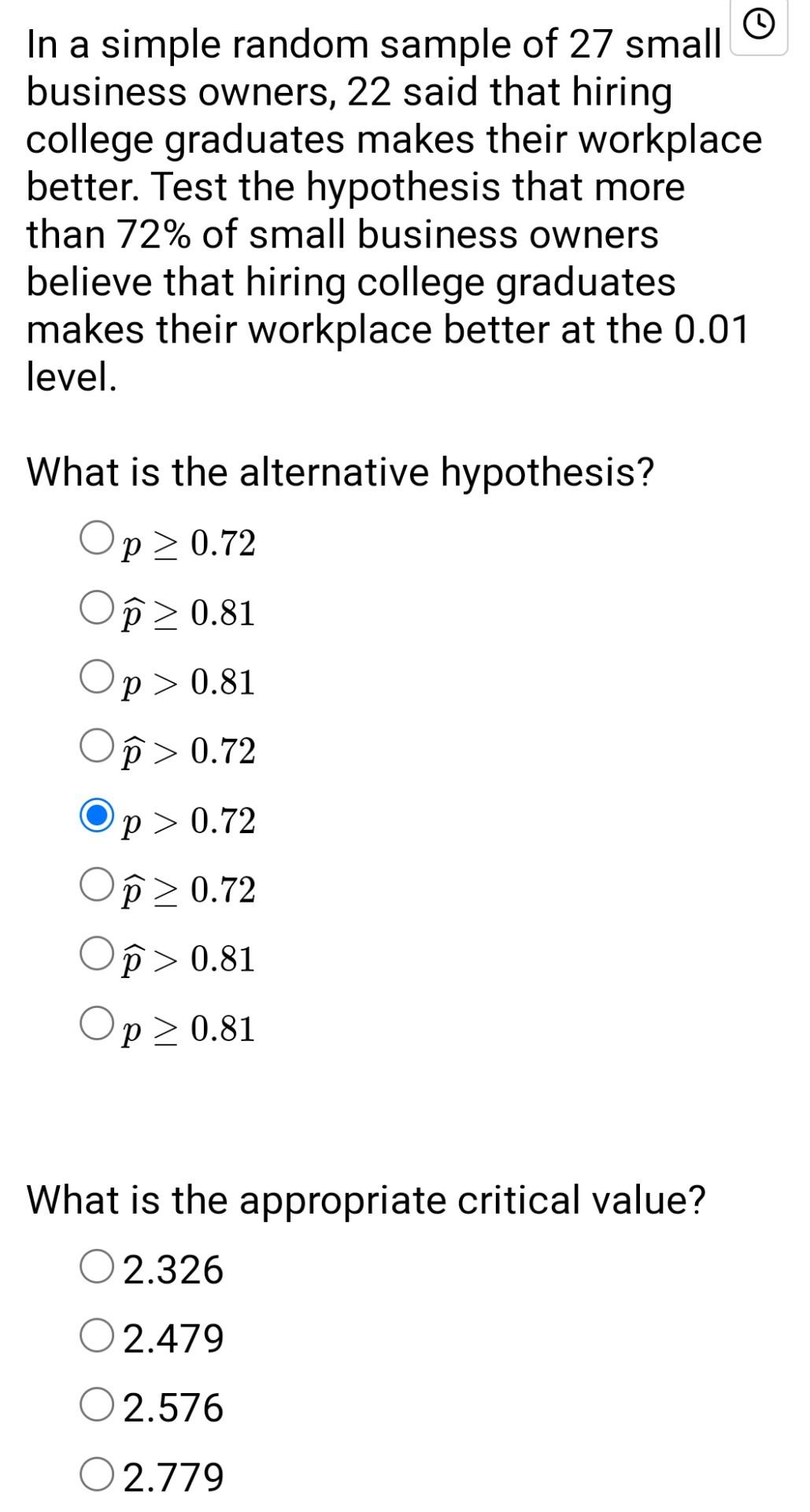 Solved In a simple random sample of 27 small business | Chegg.com