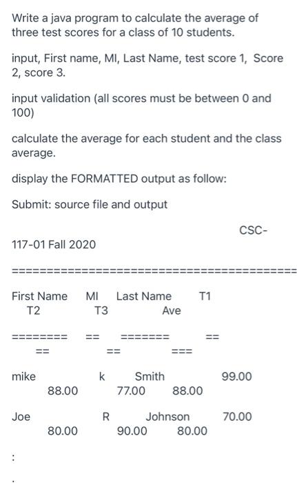 Solved Write a java program to calculate the average of | Chegg.com