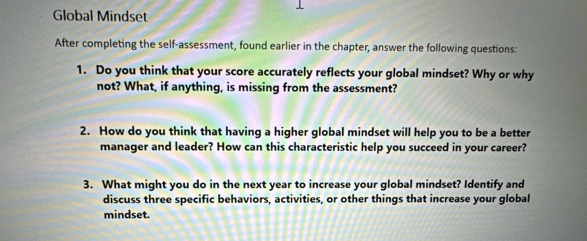 Solved Global MindsetAfter completing the self-assessment, | Chegg.com