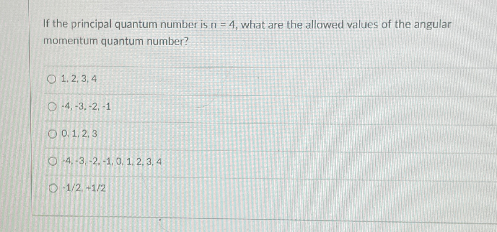 Solved If the principal quantum number is n=4, ﻿what are the | Chegg.com