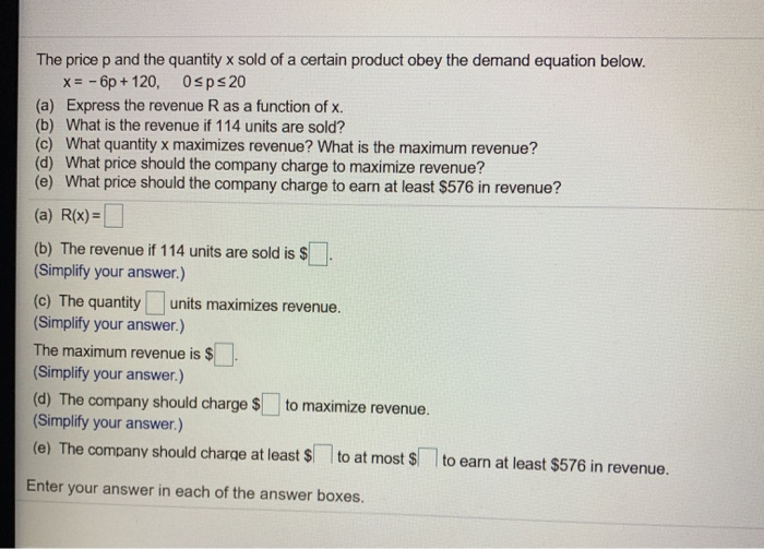 Solved The price p and the quantity x sold of a certain | Chegg.com