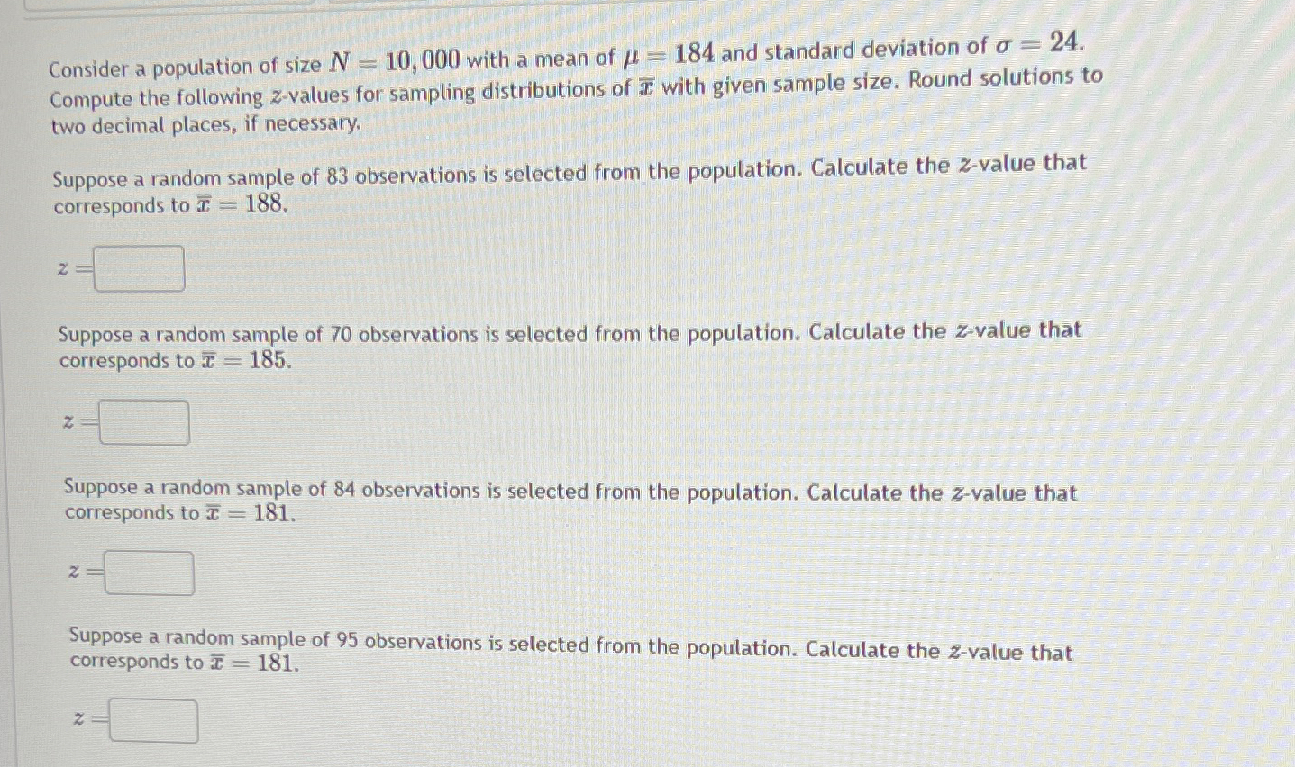 Consider a population of size N=10,000 ﻿with a mean | Chegg.com