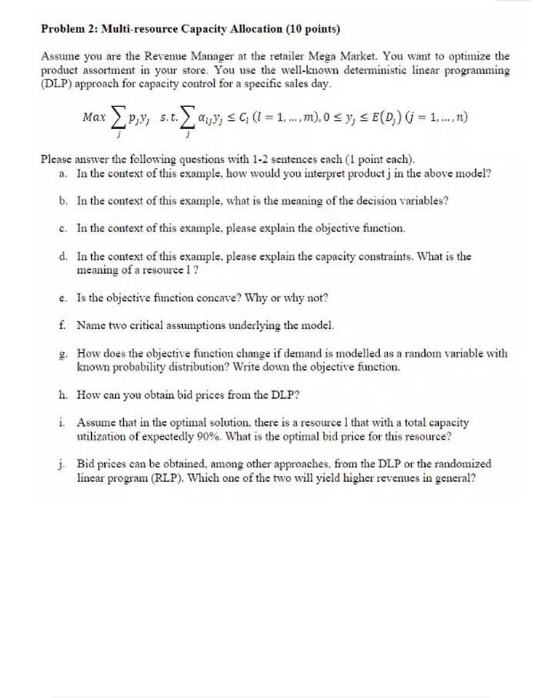 Problem 2: Multi-resource Capacity Allocation (10 | Chegg.com