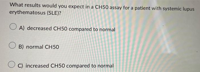 Solved What results would you expect in a CH50 assay for a | Chegg.com