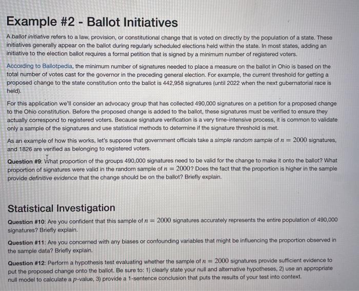 Solved Example #2 - Ballot Initiatives A ballot initiative | Chegg.com