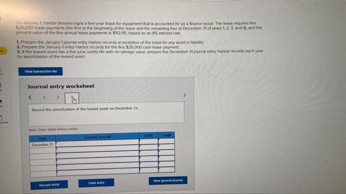 Solved On January 1, Harbor lessee) signs a five year lease | Chegg.com