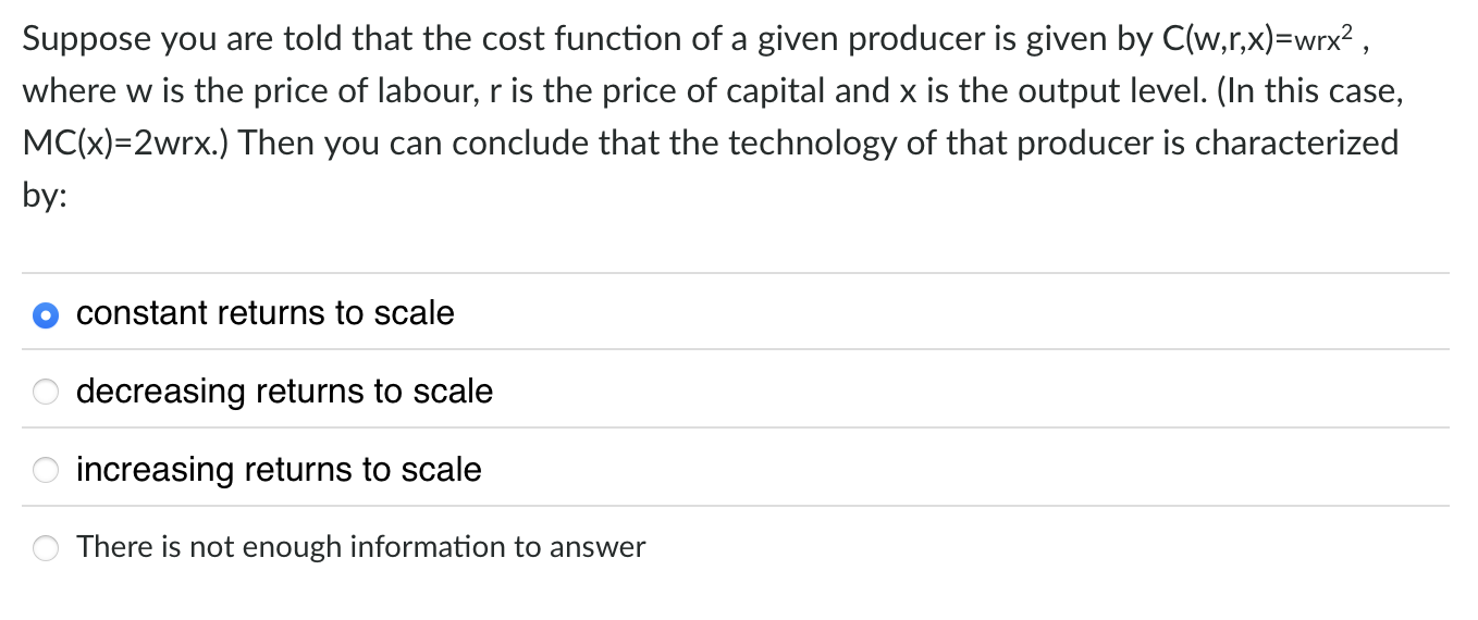 Solved Suppose you are told that the cost function of ﻿a | Chegg.com