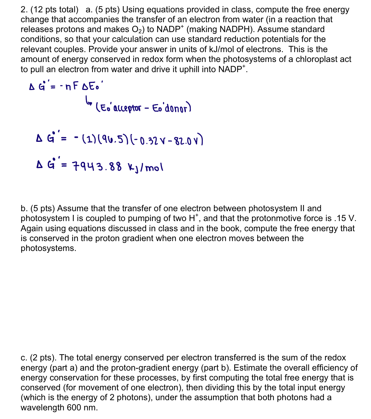 Solved b. (5 ﻿pts) ﻿Assume that the transfer of one electron | Chegg.com