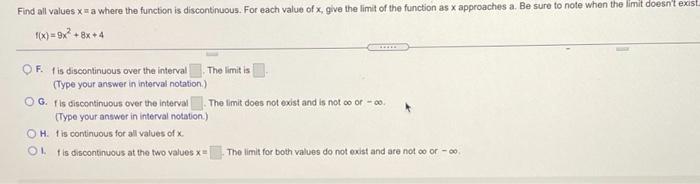 Solved Find all values xa where the function is | Chegg.com
