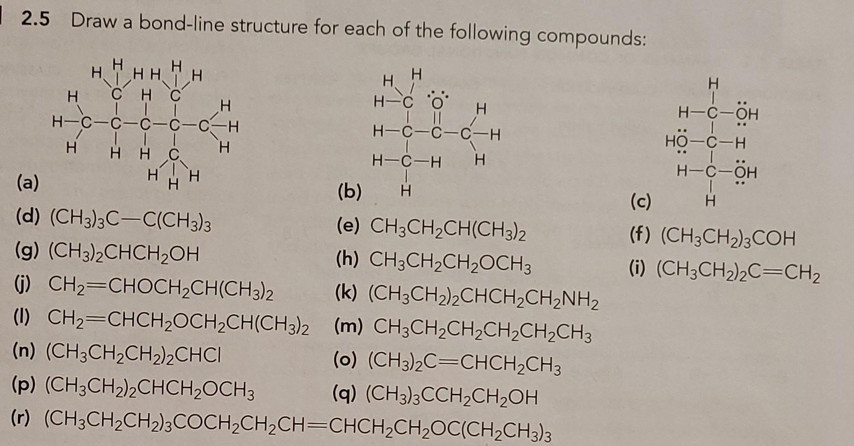 Solved 2.5 Draw a bond-line structure for each of the | Chegg.com
