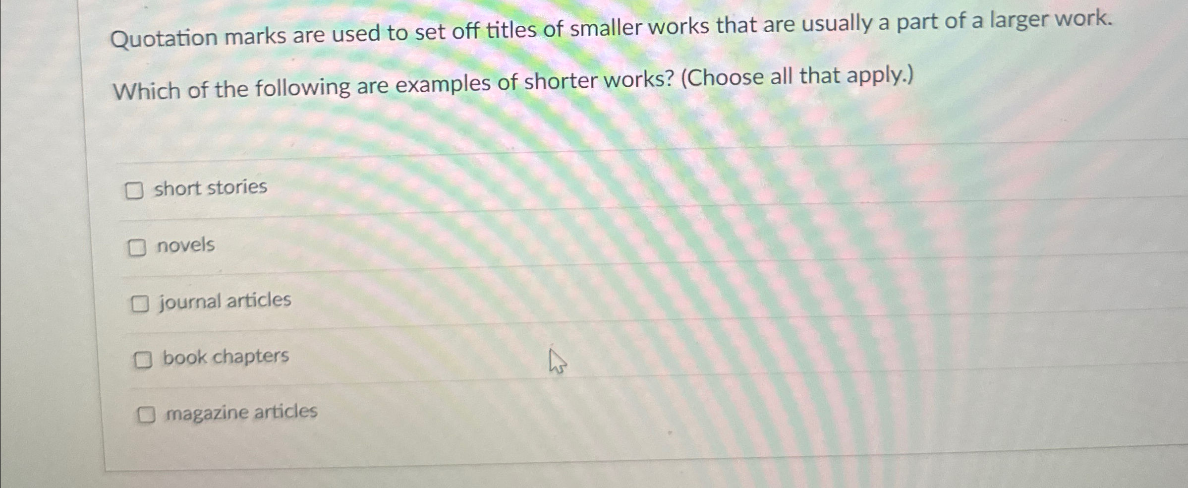 Solved Quotation marks are used to set off titles of smaller | Chegg.com