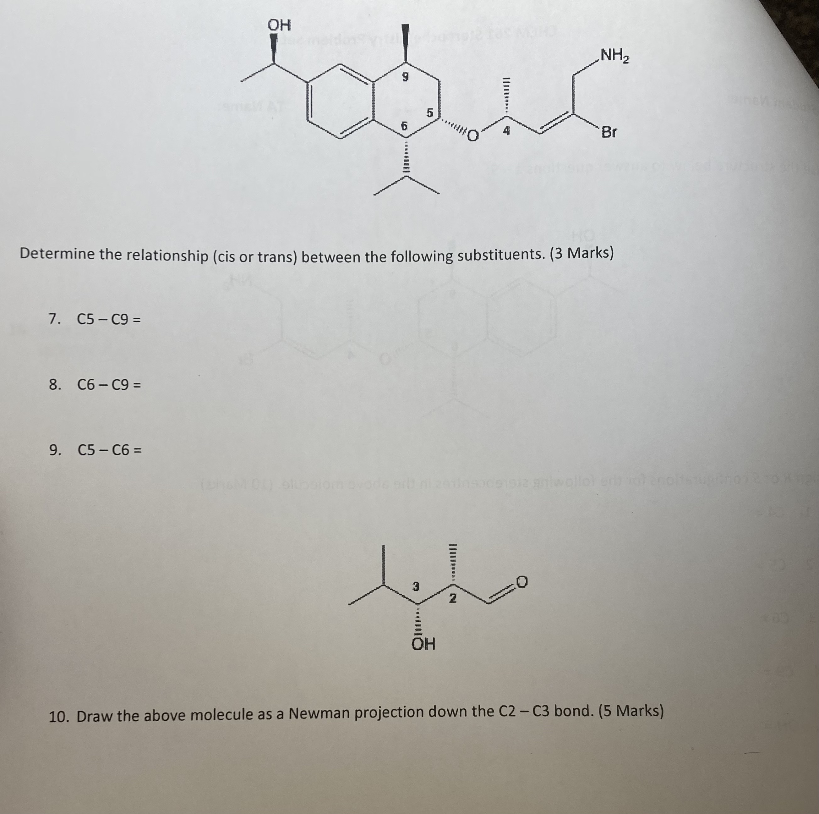 Solved Determine the relationship (cis or trans) ﻿between | Chegg.com