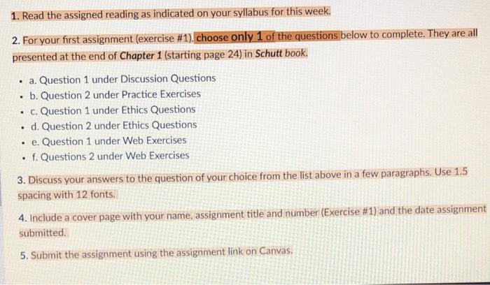 1. Read the assigned reading as indicated on your | Chegg.com