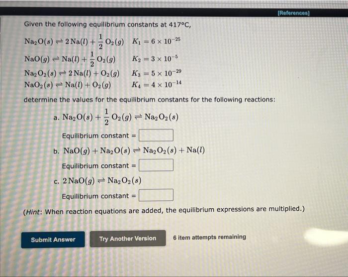 Solved [References) Given the following equilibrium | Chegg.com