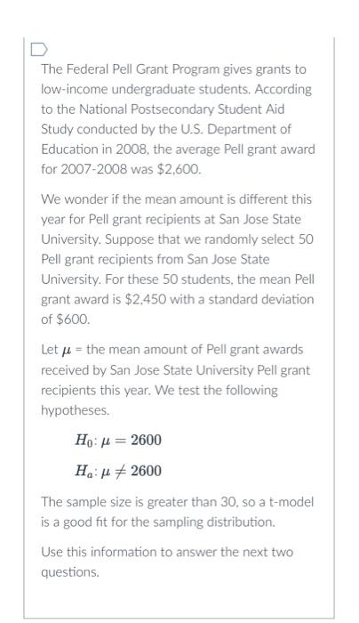 Solved The Federal Pell Grant Program gives grants to | Chegg.com