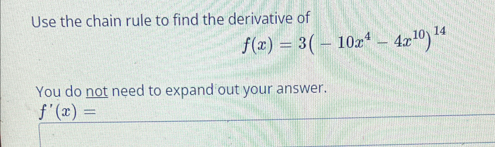 Solved Use the chain rule to find the derivative | Chegg.com