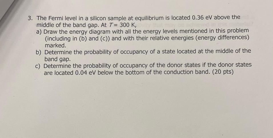 Solved 3. The Fermi level in a silicon sample at equilibrium | Chegg.com