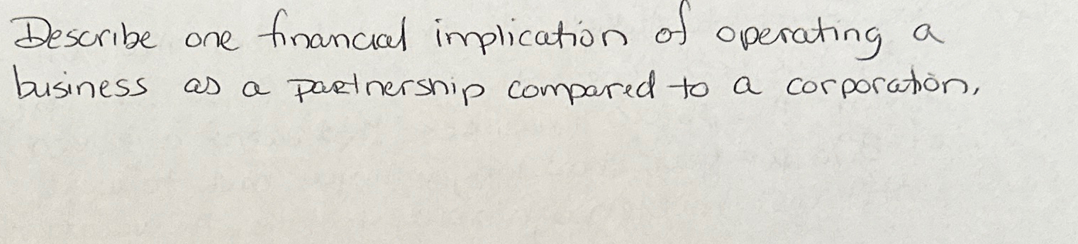 Solved Describe one financial implication of operating a | Chegg.com