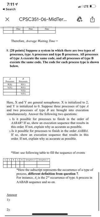 Solved 7:117 Search .. LED X CPSC351-06-MidTer... + U 1 | Chegg.com