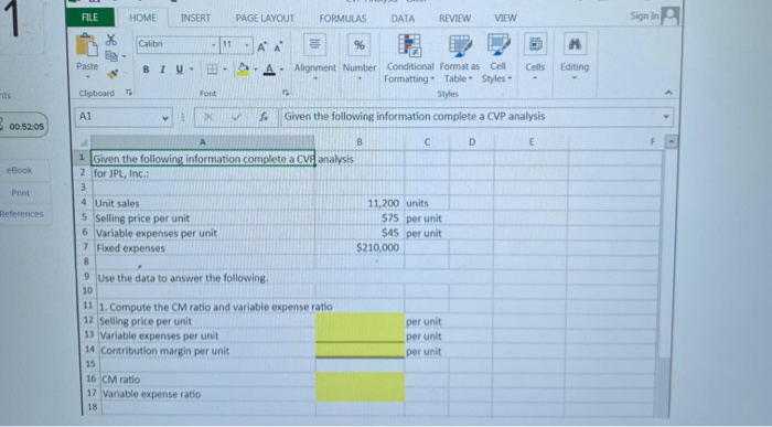 Solved CVP Analysis using Excel's Basic Math Functions JPL, | Chegg.com