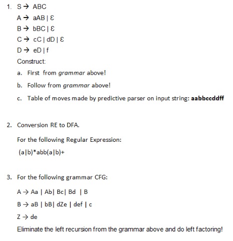 Solved S→ABCA→aAB|εB→bBC|εC→cC|dD|εD→eD|fConstruct:a. ﻿First | Chegg.com