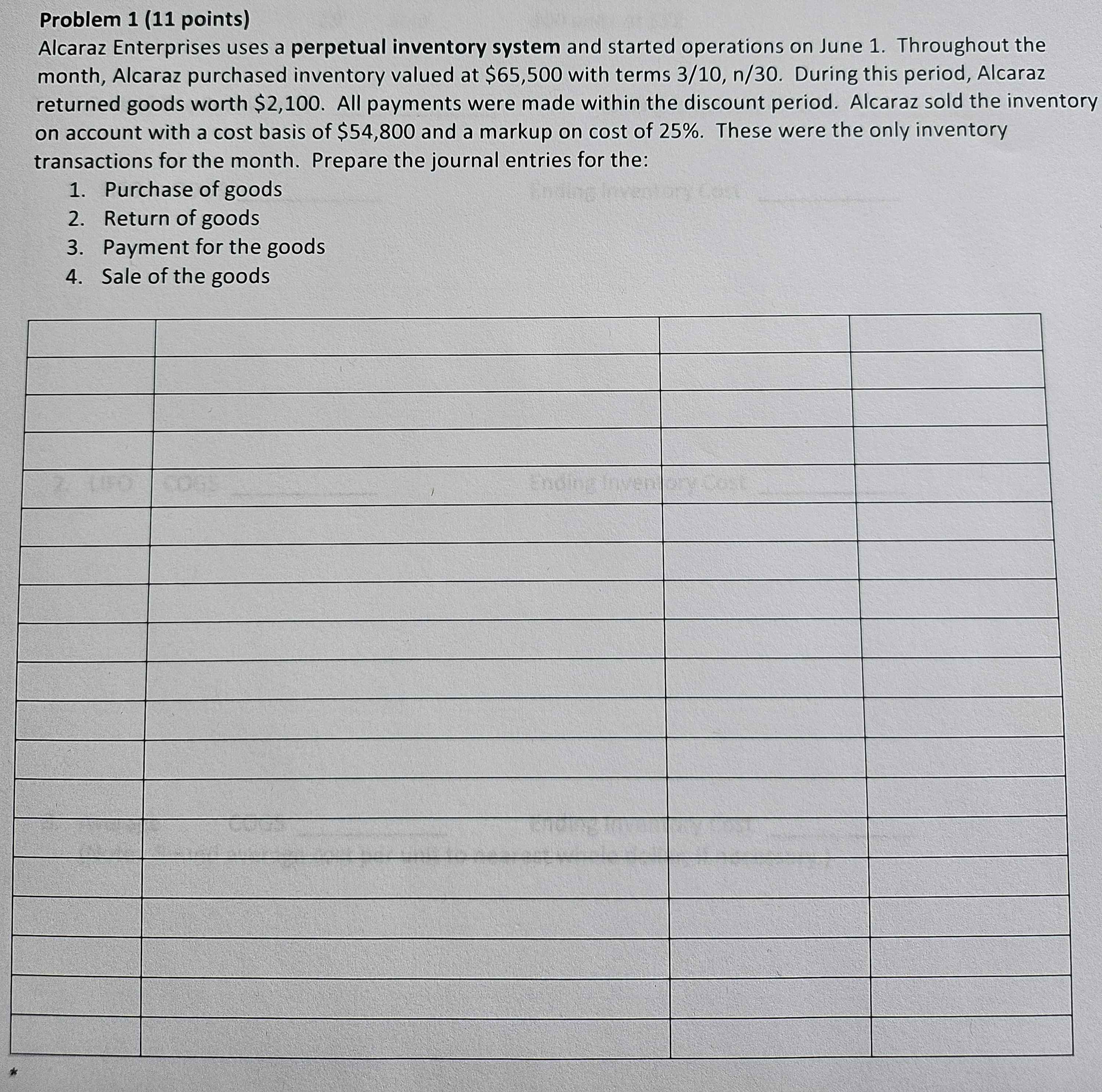Solved by an EXPERT Problem 1 (11 ﻿points)Alcaraz Enterprises uses a | Chegg.com
