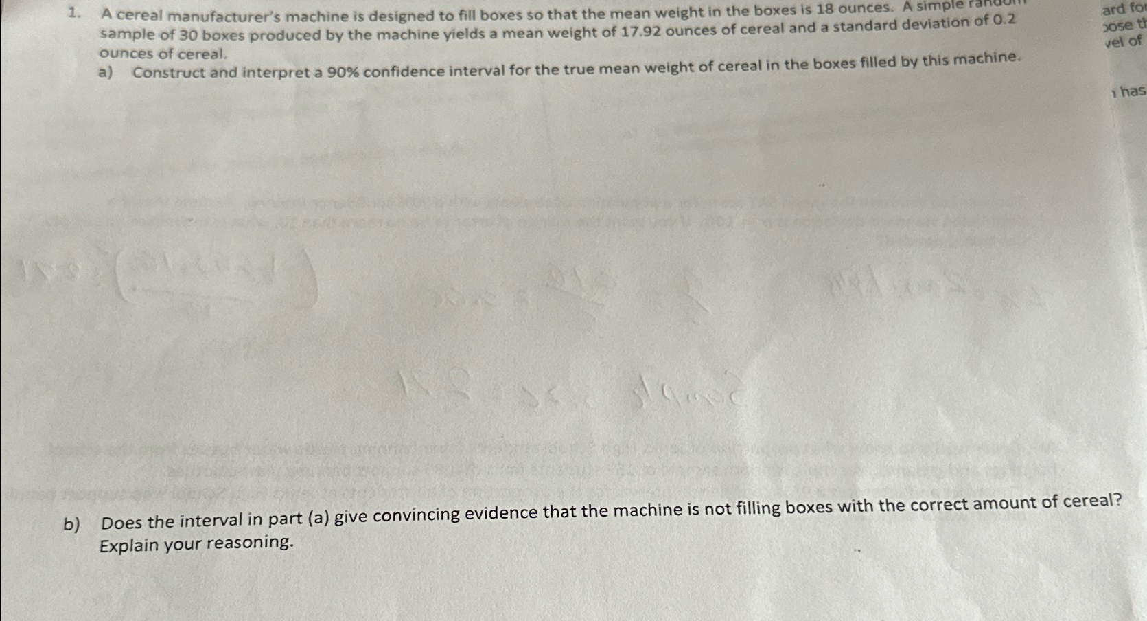 Solved A cereal manufacturer's machine is designed to fill | Chegg.com