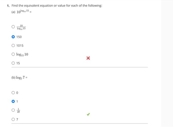 Solved 1. Find the equivalent equation or value for each of | Chegg.com