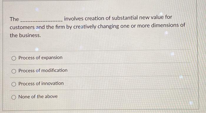 Solved The involves creation of substantial new value for | Chegg.com