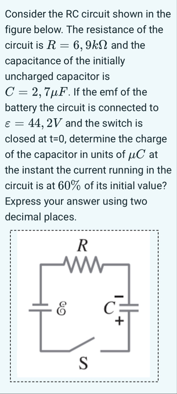 Solved Consider the RC circuit shown in the figure below. | Chegg.com