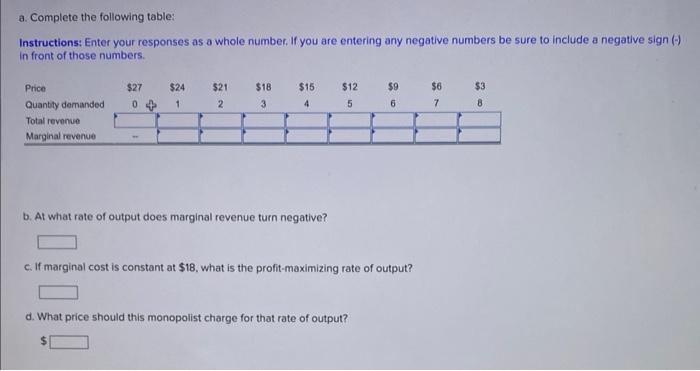Solved a. Complete the following table: Instructions: Enter | Chegg.com