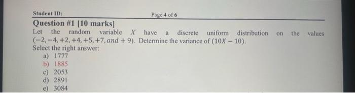 Solved Question \#1 [10 marks] Let the random variable X | Chegg.com