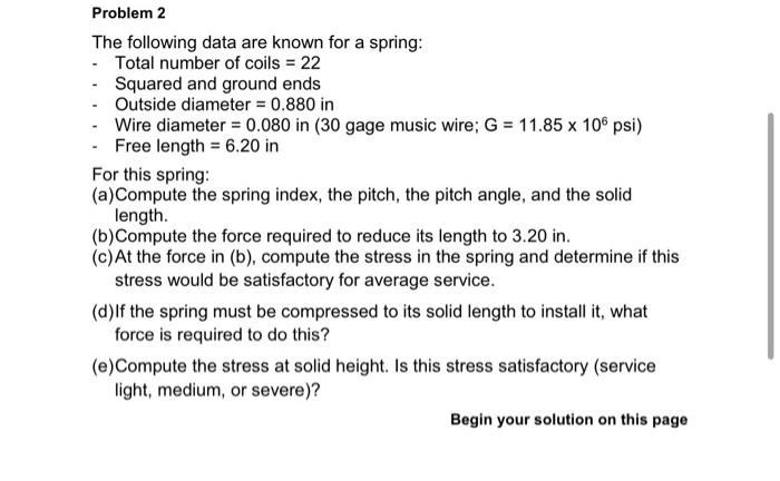 Solved The following data are known for a spring: - Total | Chegg.com
